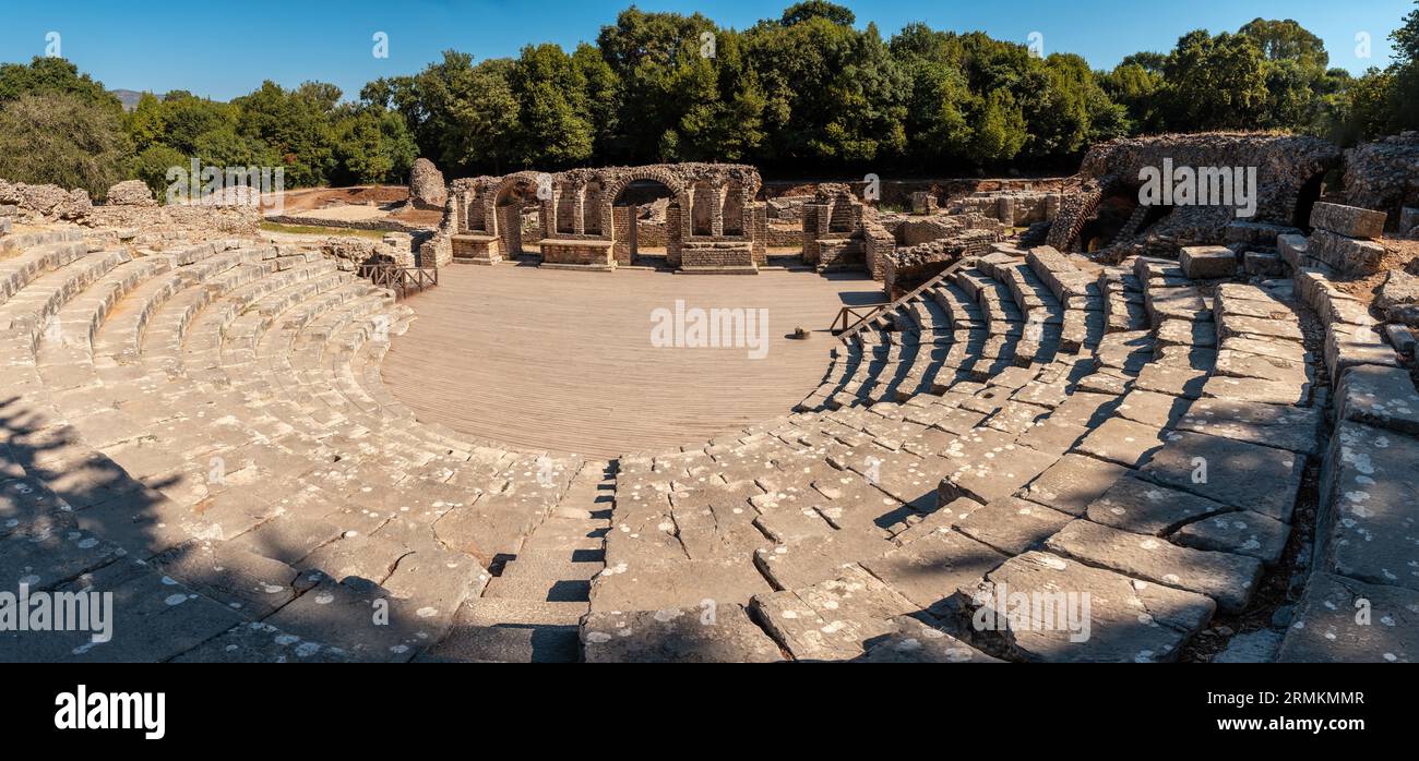 Panoramic in the theater and amphitheater in the archaeological ruins ...