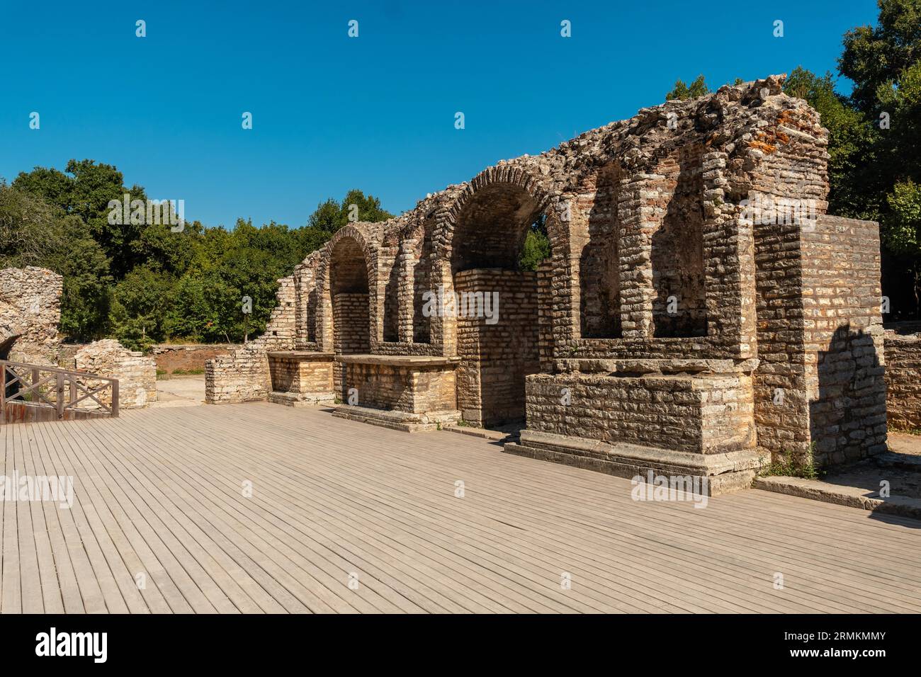 Theater and amphitheater in the archaeological ruins of Butrint or ...