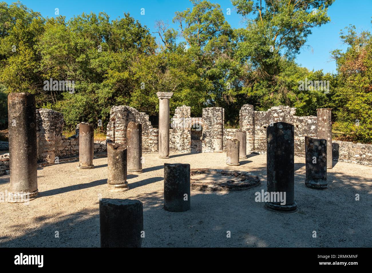 Remains of the baptistery in the archaeological ruins of Butrint or ...