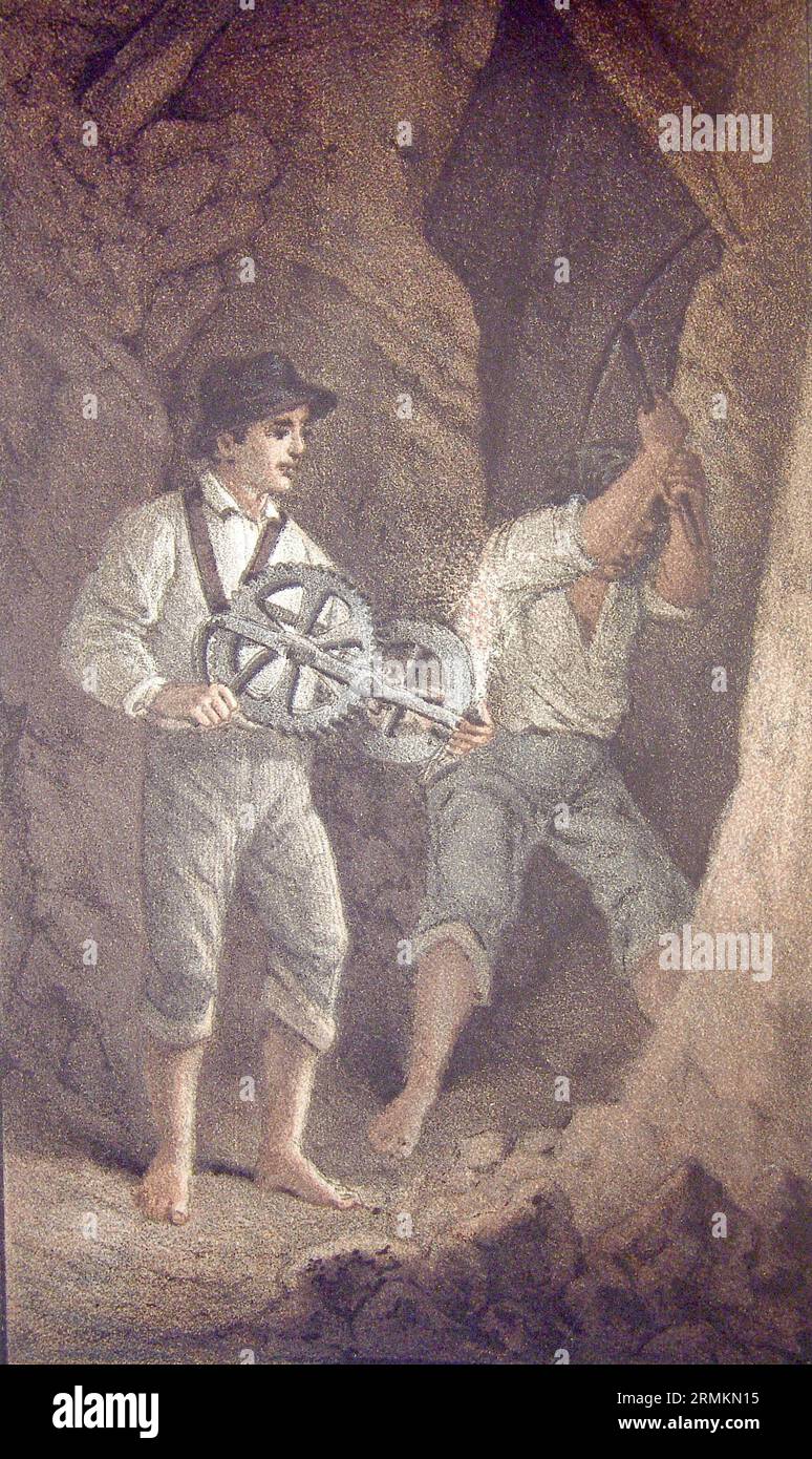 History...of lighting in the mines, 1880 Stock Photo - Alamy