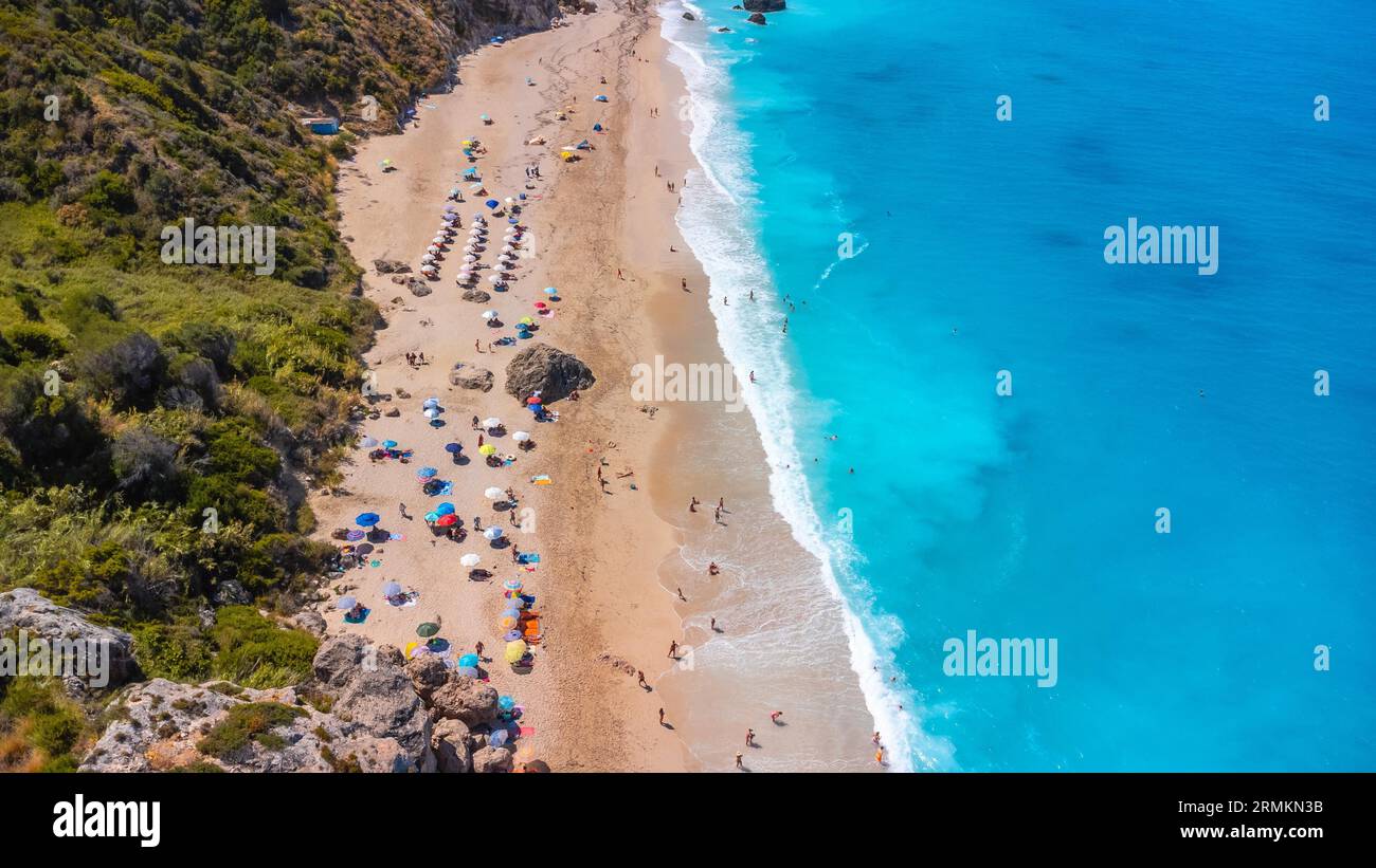 Aerial view from drone on the beautiful clear turquoise and blue water ...
