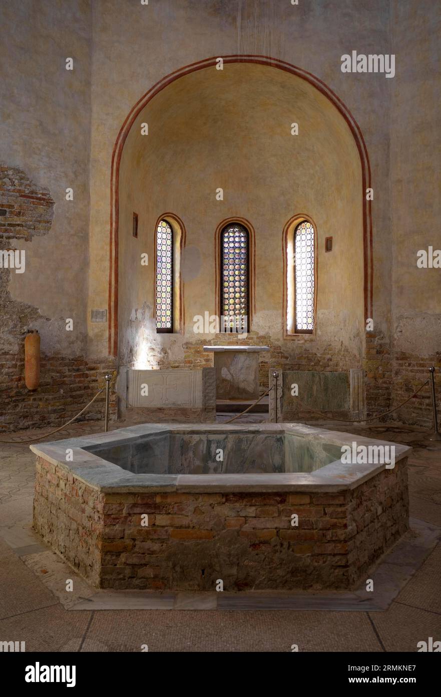 Interior view, baptismal font in the baptistery, Basilica of Sant ...