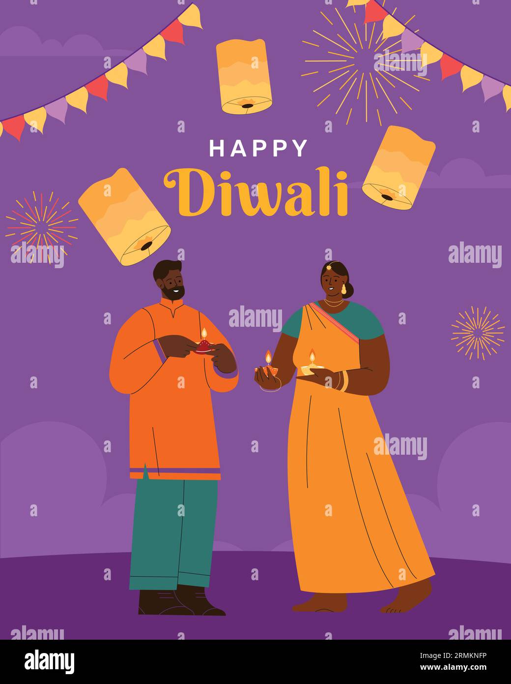 Happy Diwali, Beautiful Hindu Indian couple in traditional attire ...