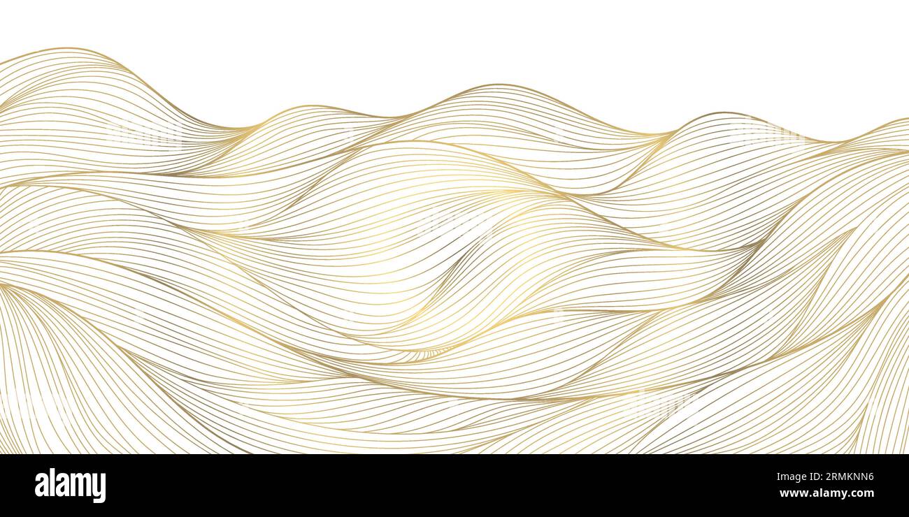 Vector art deco wavy luxury pattern, wave line japanese style ...