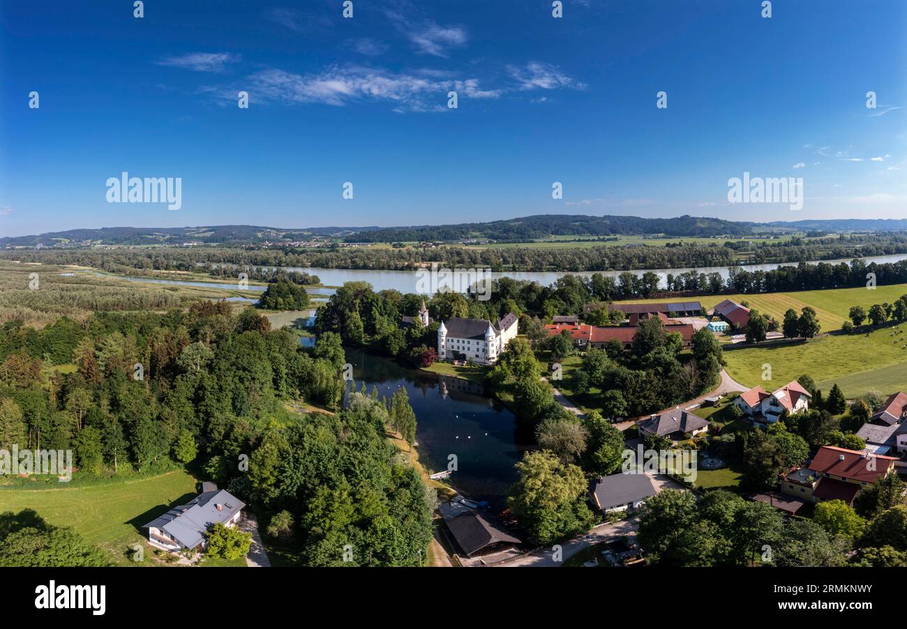 Drone shot, Renaissance castle, Hagenau Castle, Inn, Sankt Peter am ...