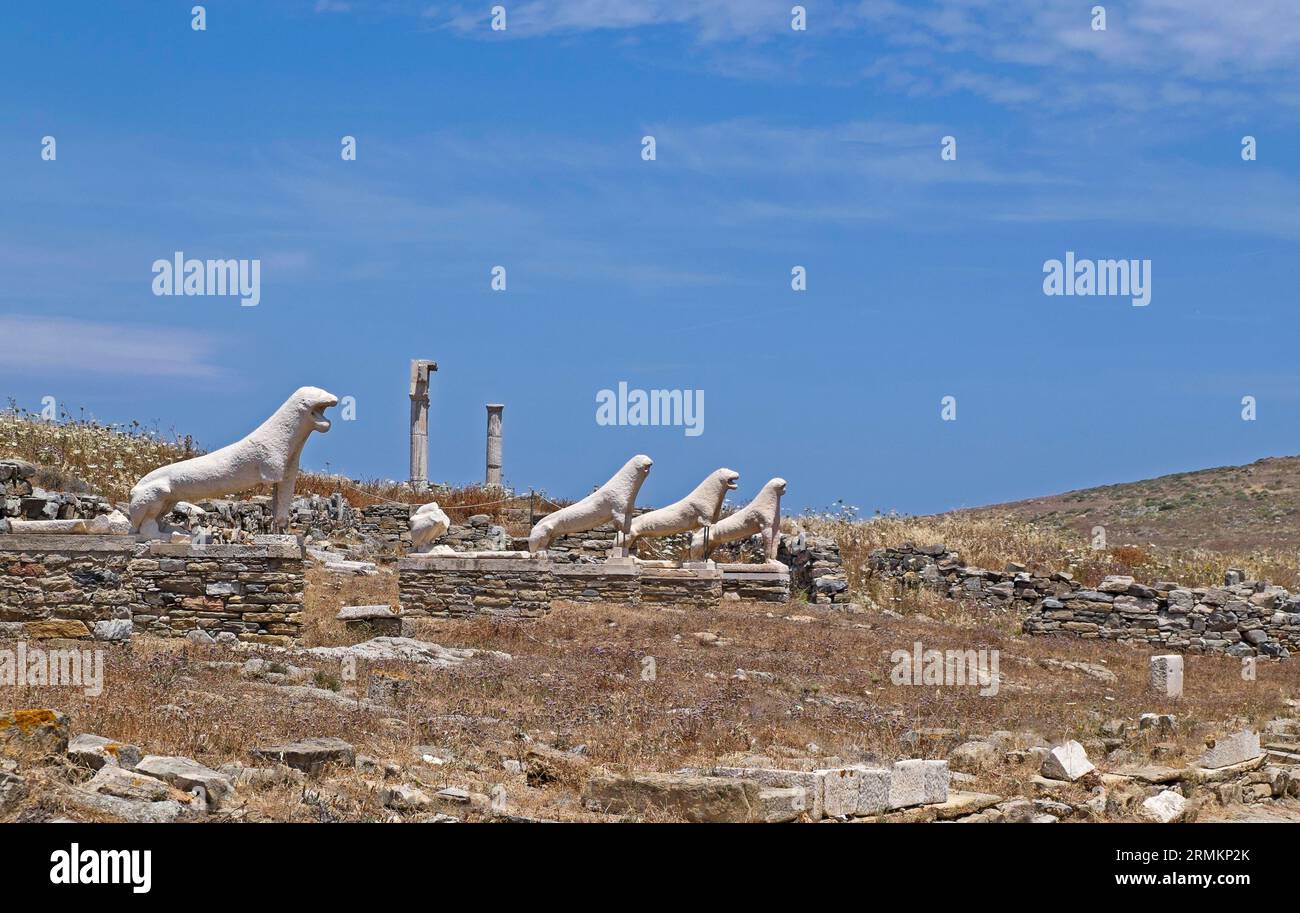 Lion Alley or Lion Terrace in the ruins of the ancient city of Delos ...