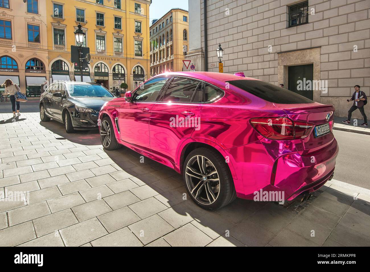 Car in extreme metallic colour, Munich, Upper Bavaria, Bavaria, Germany ...