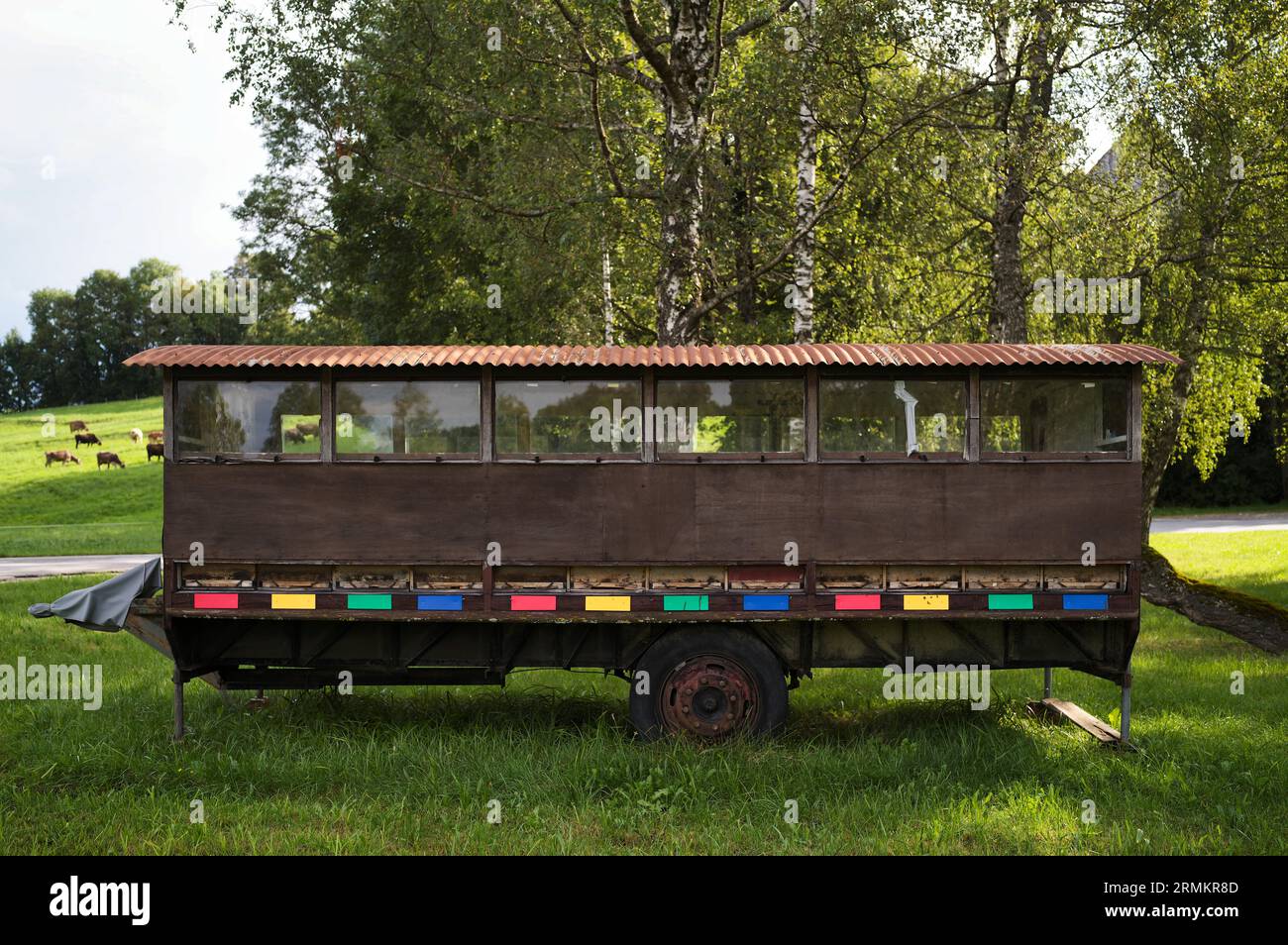 Mobile hives on mobile trailer, honey village Seeg, Bavaria, Germany ...