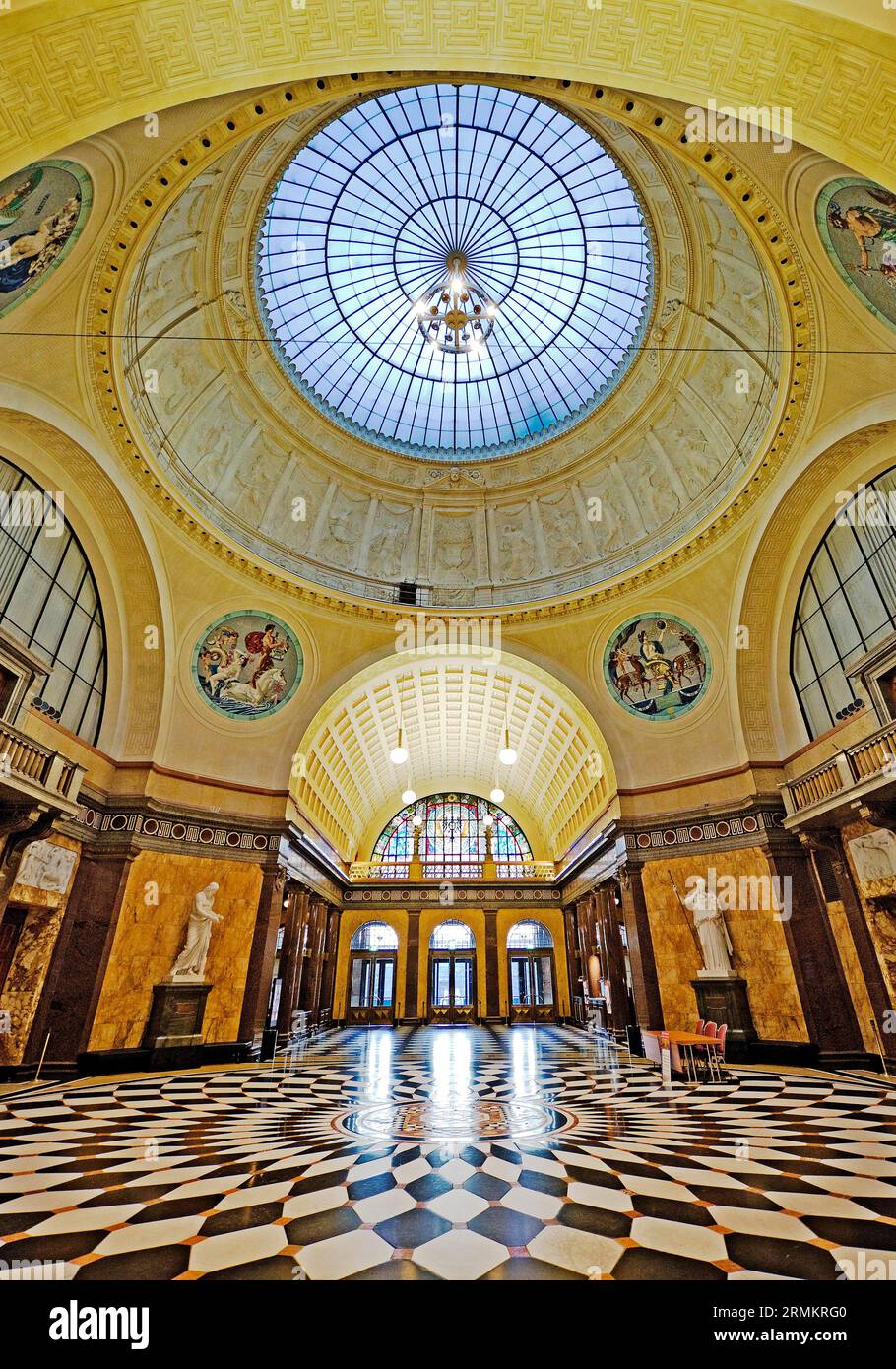 Foyer with glass dome in the spa hotel and Casino in the evening ...
