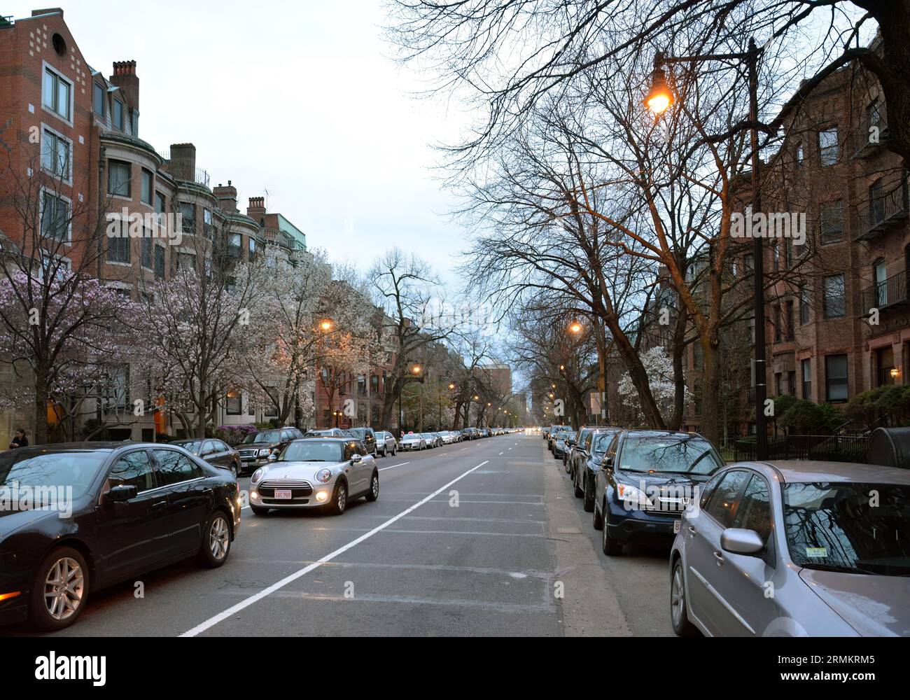 Late afternoon street view in the Back Bay area of Boston, in the ...