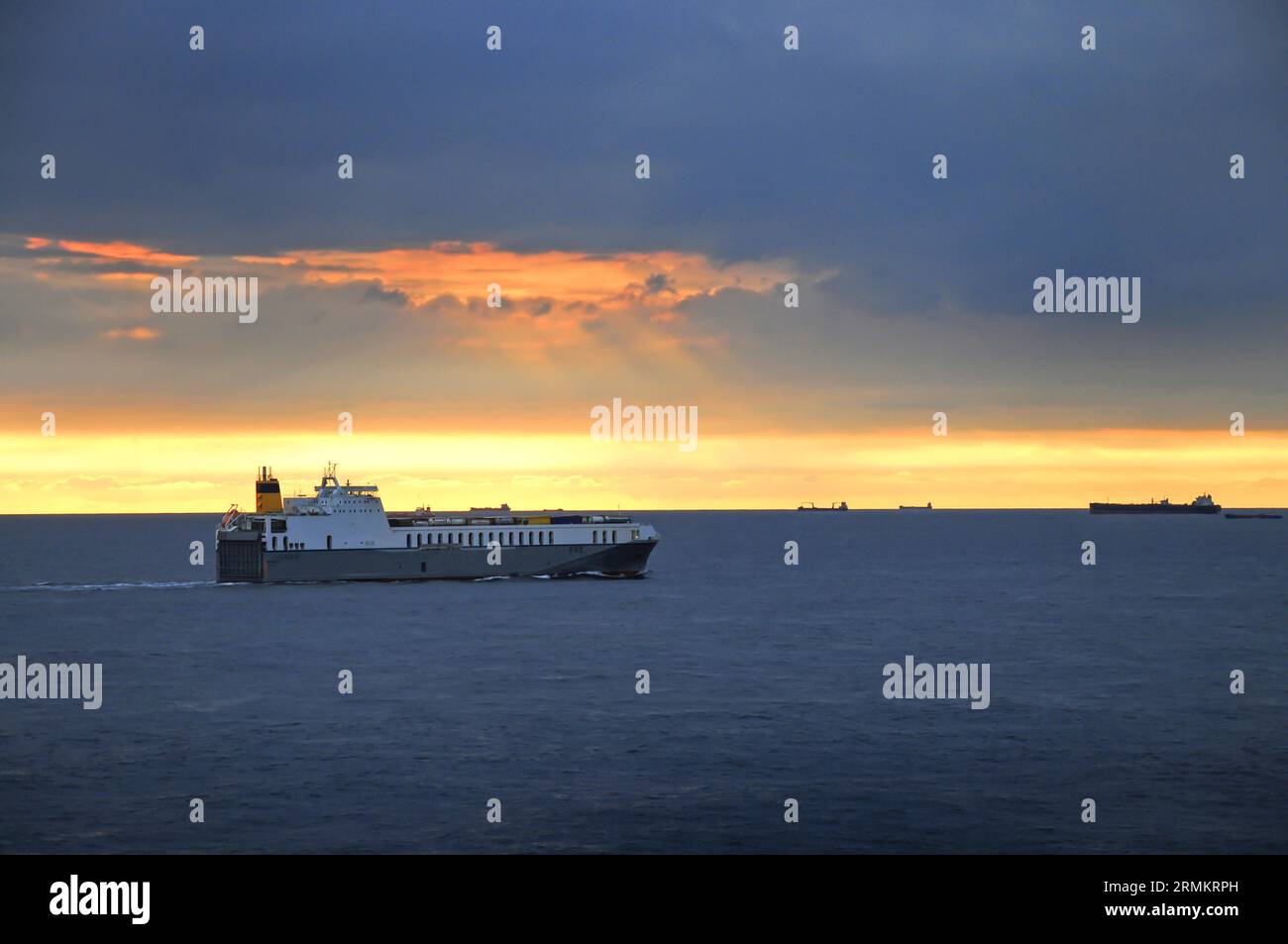 Cargo ship on the English Channel in the North Sea off Rotterdam ...