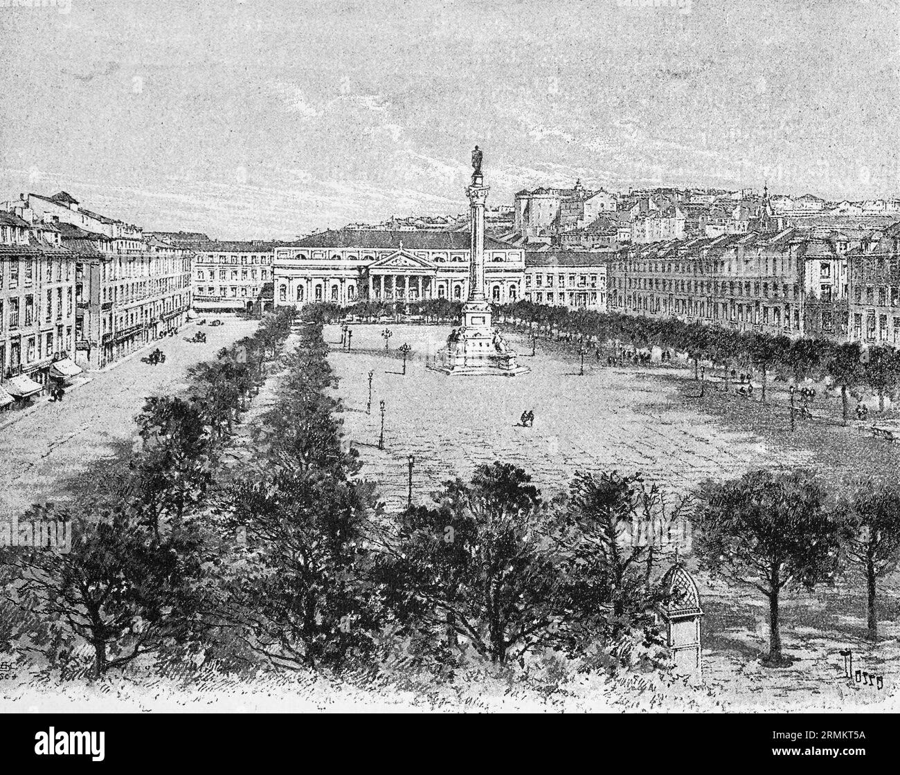 Praca Dom Pedro IV, Crown Prince Square, Lisbon, city view, park ...