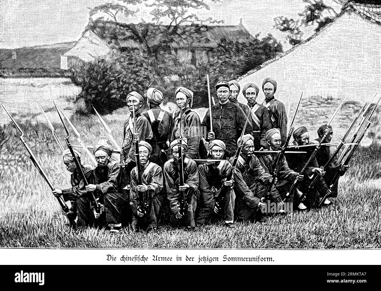 Chinese army in summer uniform, rifles, long bayonet, China, village ...