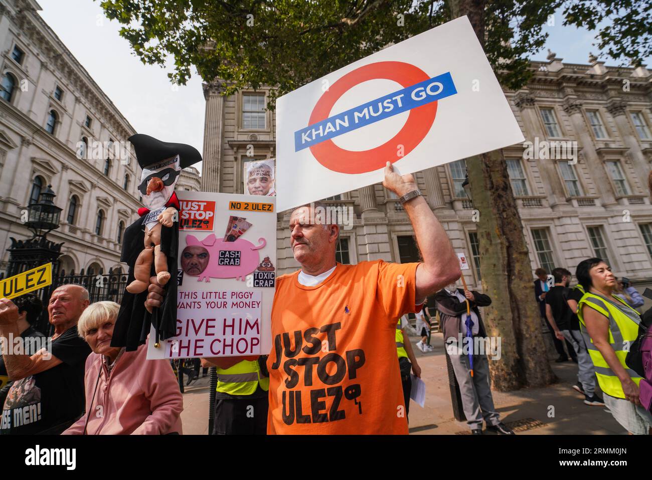 Westminster London UK. 29 August 2023 .Protesters with signs "No to ...