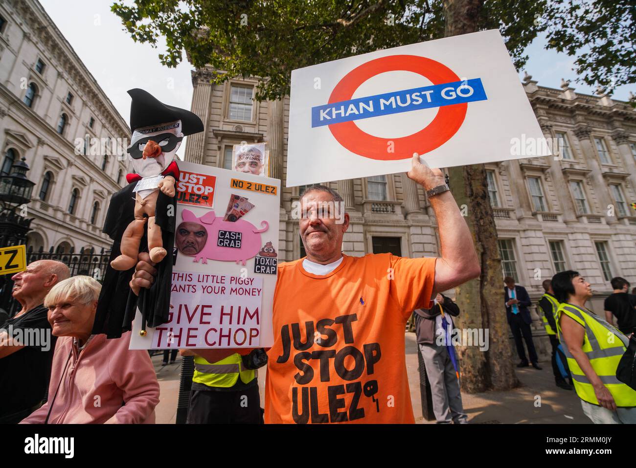 Westminster London UK. 29 August 2023 .Protesters with signs "No to ...