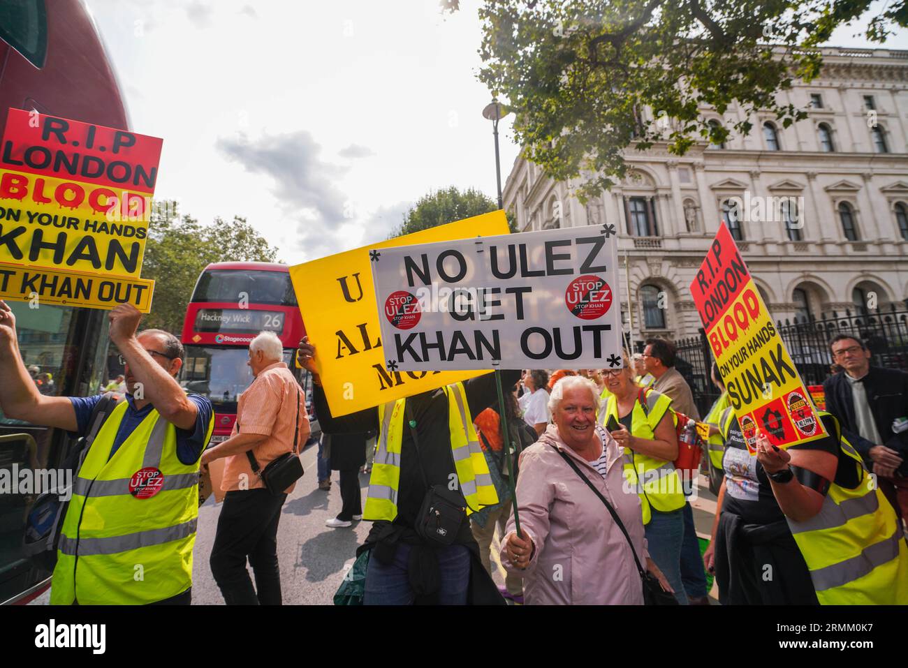 Westminster London UK. 29 August 2023 .Protesters with signs "No to ...