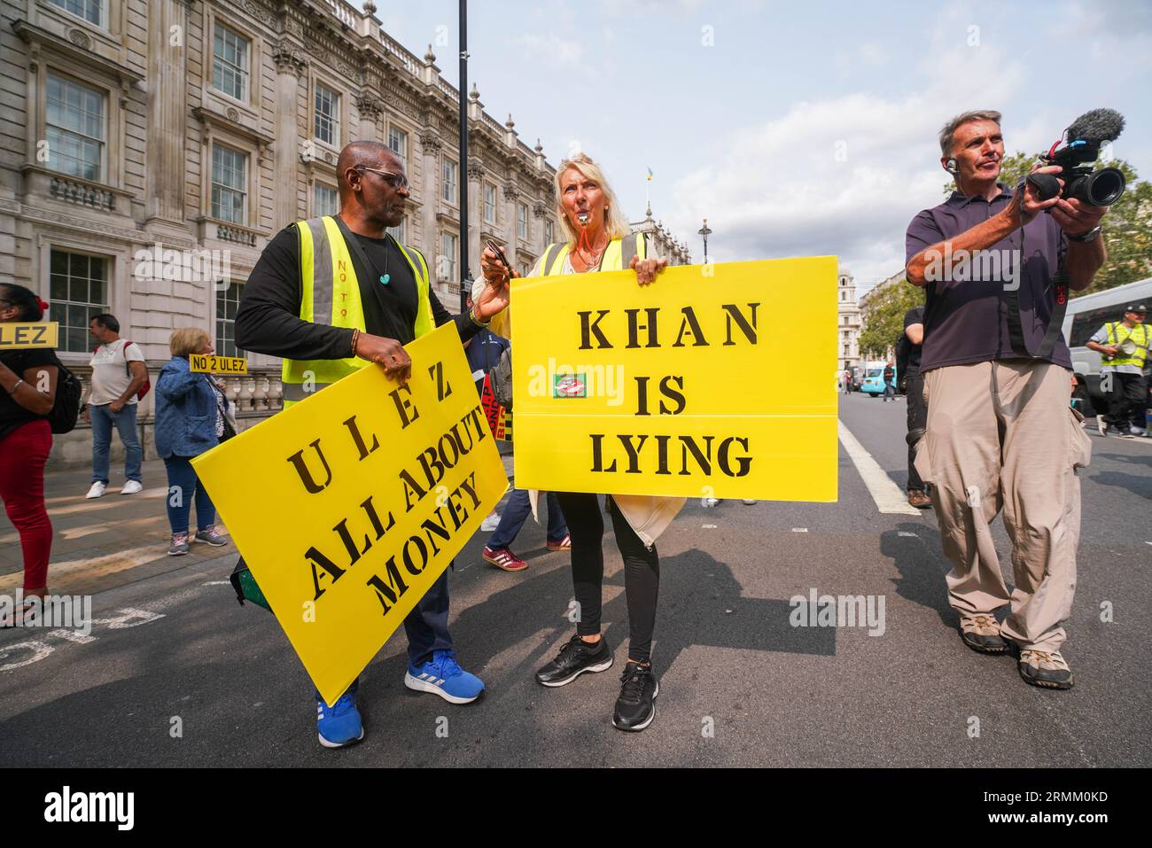 Westminster London UK. 29 August 2023 .Protesters with signs "No to ...