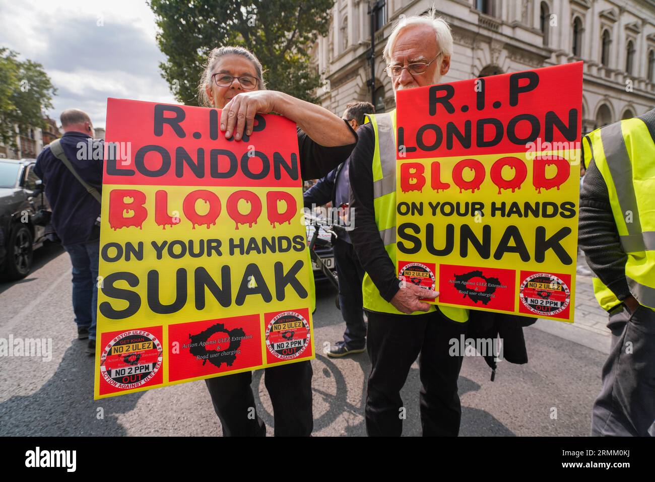 Westminster London UK. 29 August 2023 .Protesters with signs "No to ...