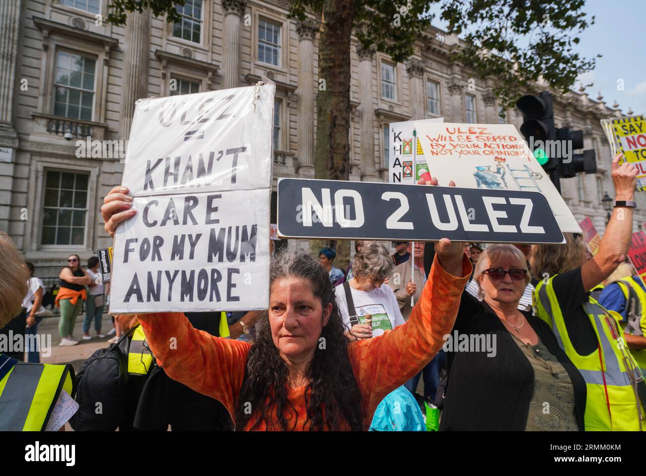 Westminster London UK. 29 August 2023 .Protesters with signs "No to ...