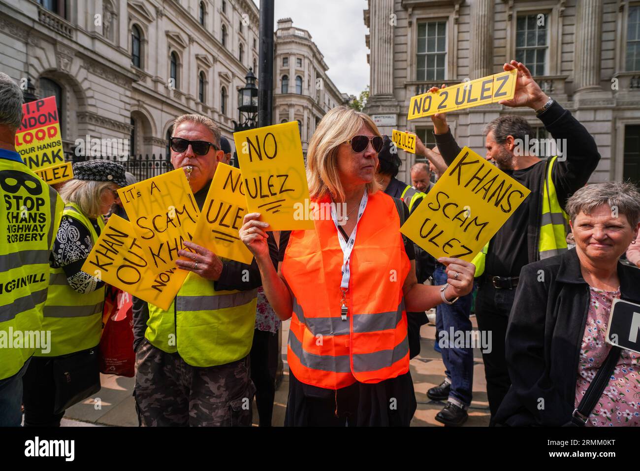 Westminster London UK. 29 August 2023 .Protesters with signs "No to ...
