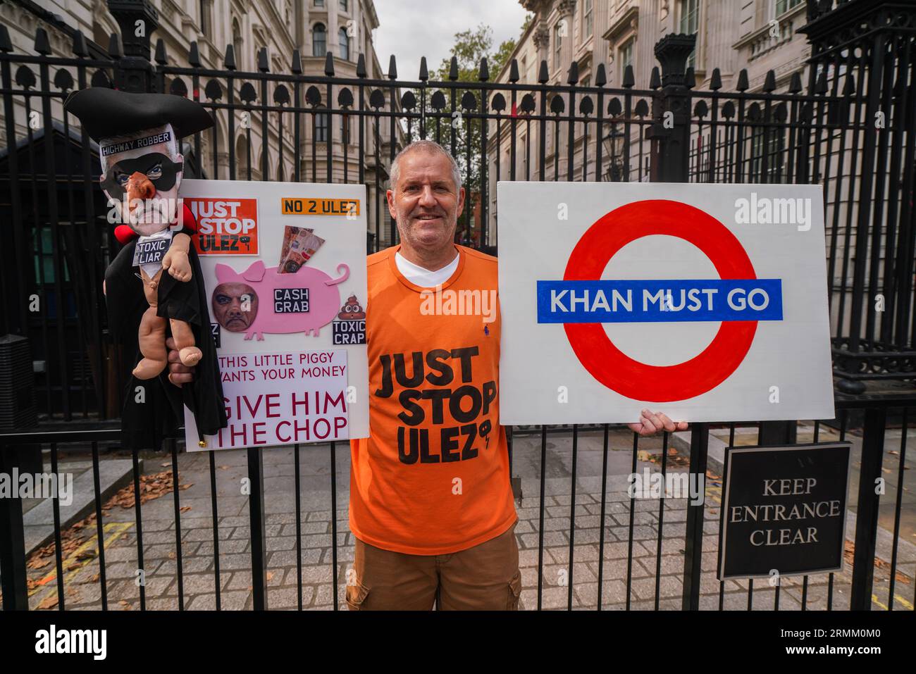 Westminster London UK. 29 August 2023 .Protesters with signs "No to ...