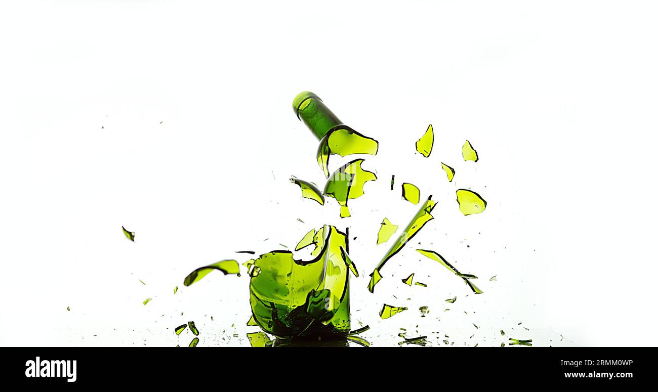 Bottle of White Wine Breaking and Splashing against White Background ...