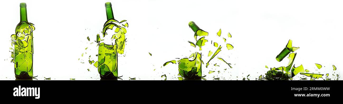 Bottle of White Wine Breaking and Splashing against White Background ...