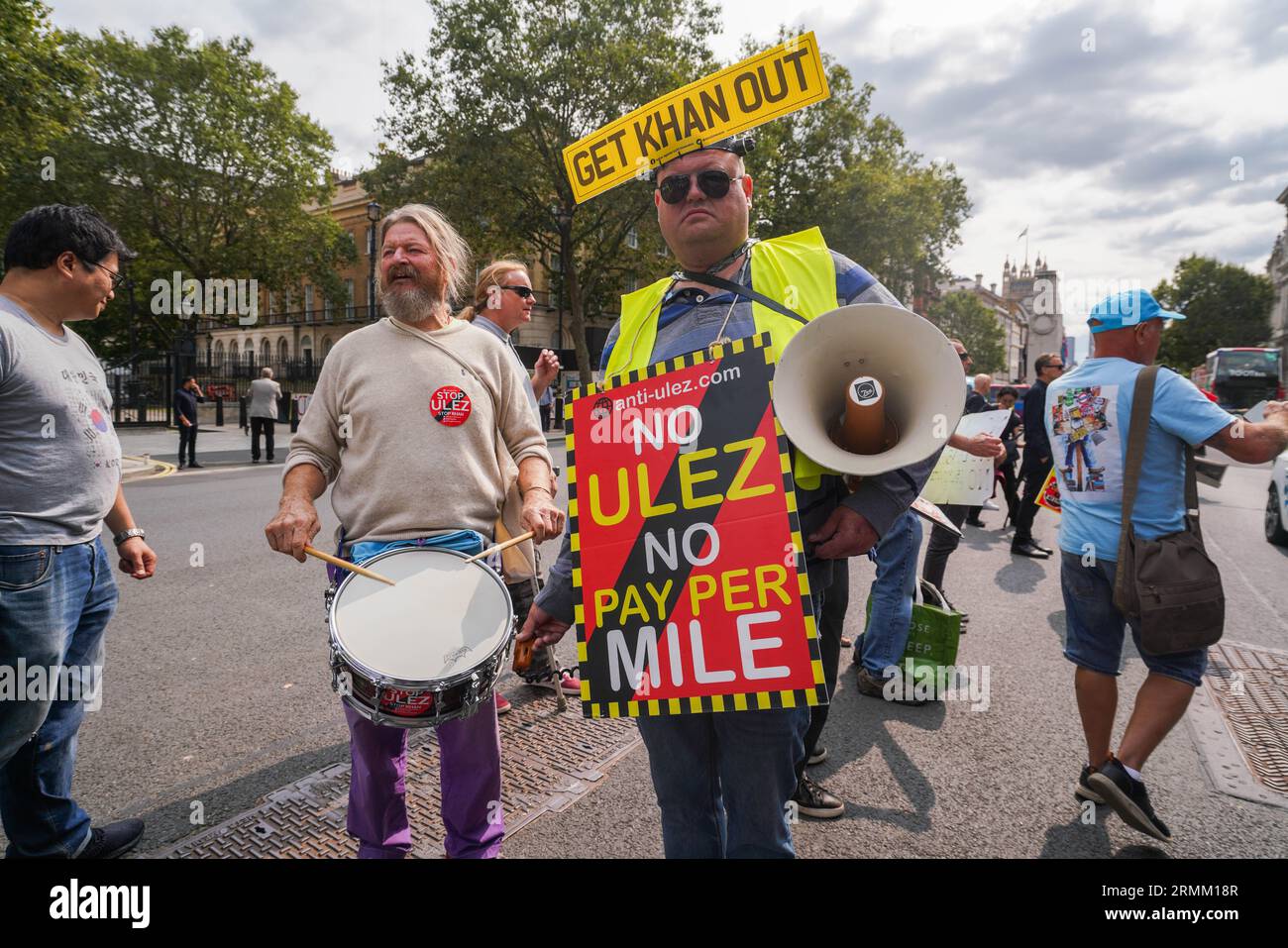 Westminster London UK. 29 August 2023 .Protesters with signs "No to ...