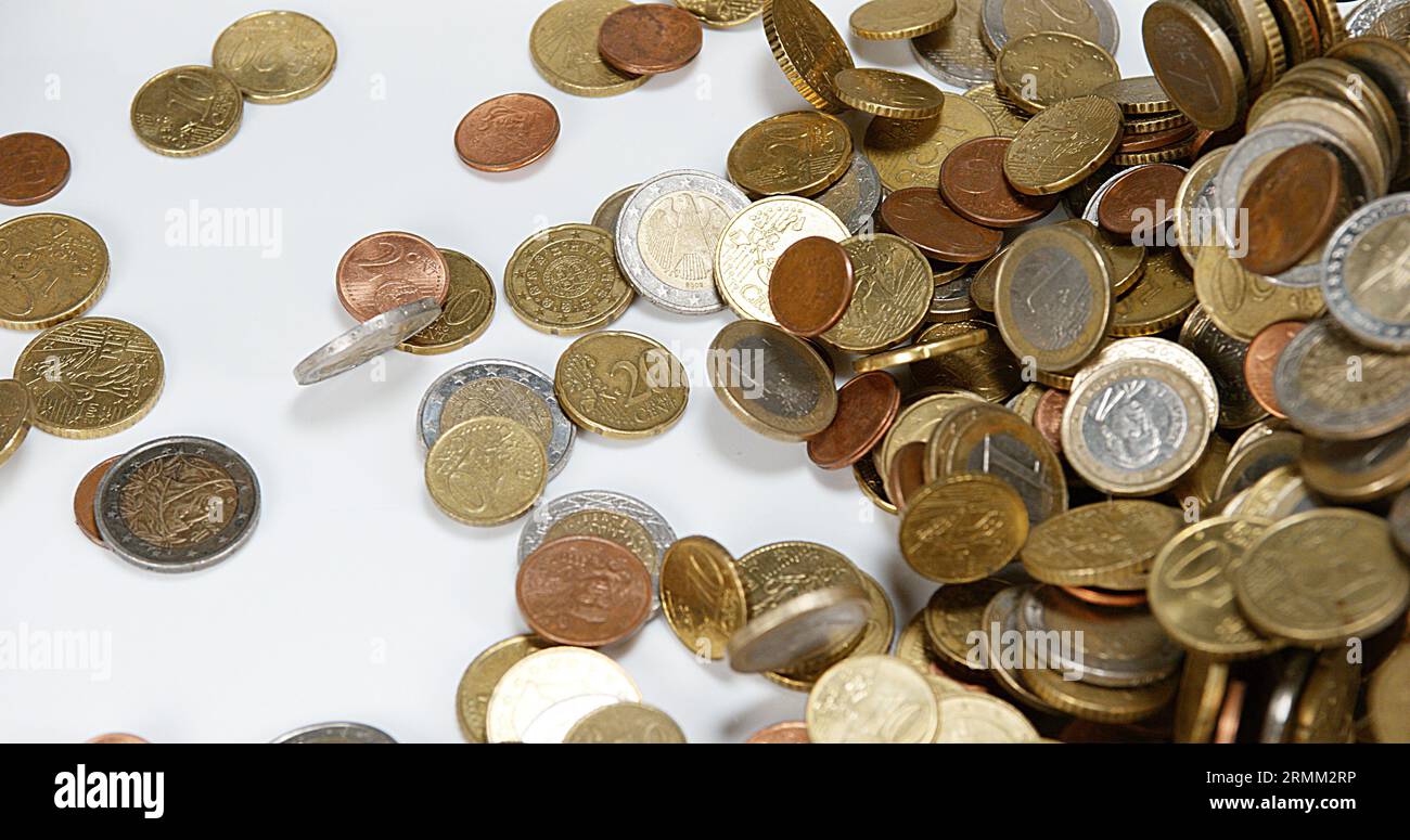 Euro Coins Falling against white Background Stock Photo - Alamy