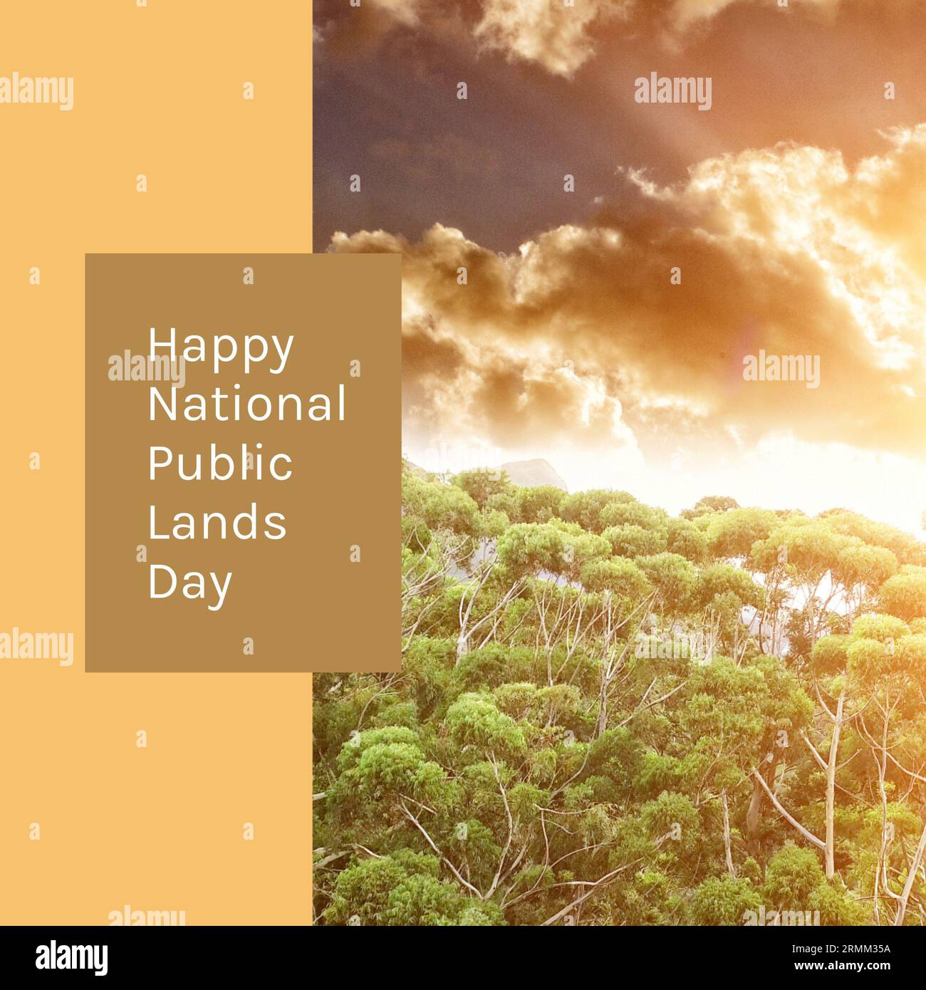 Composite of happy national public lands day text over landscape Stock ...