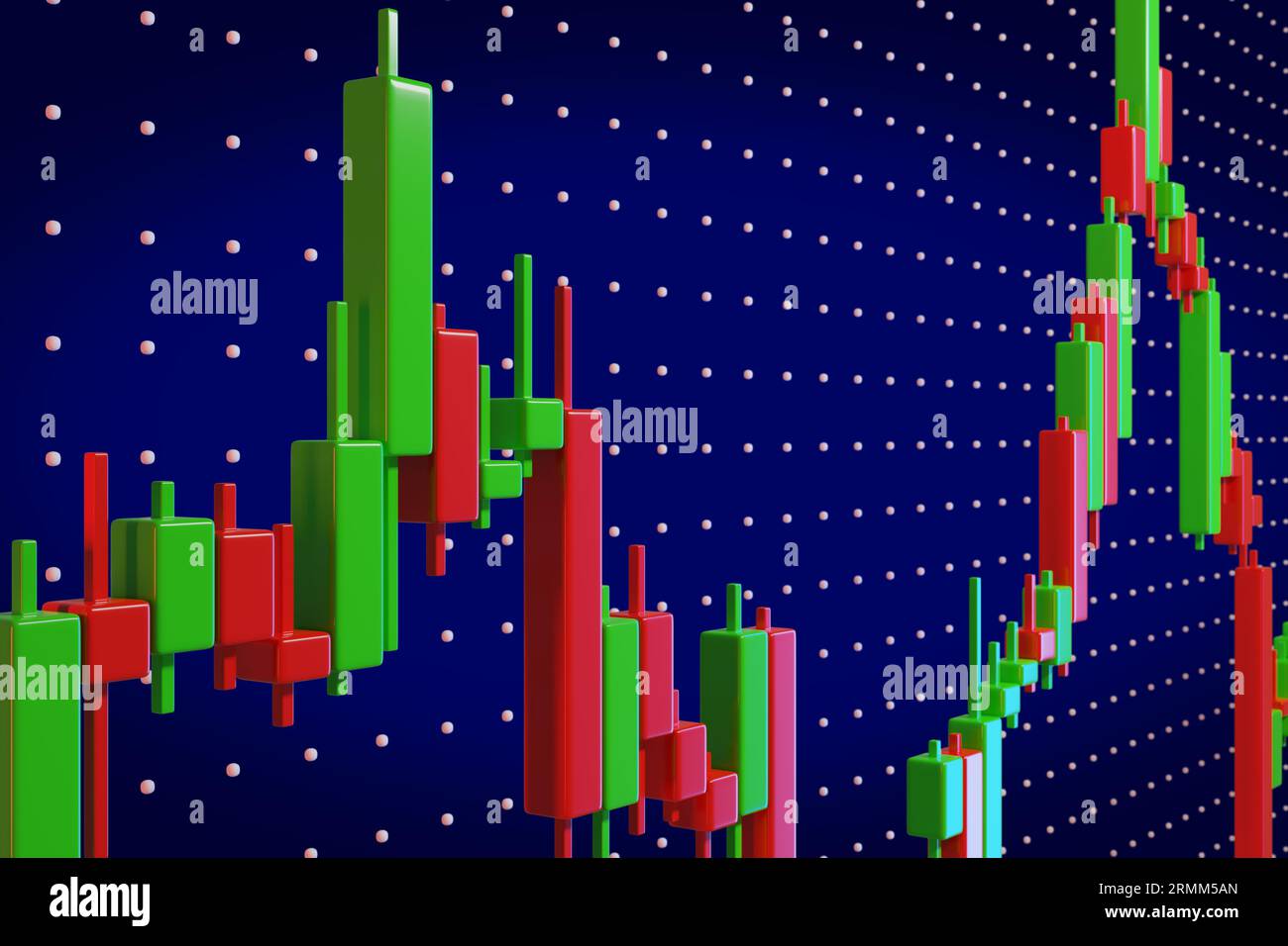 Three-dimensional candlestick chart on dark background. 3d illustration ...