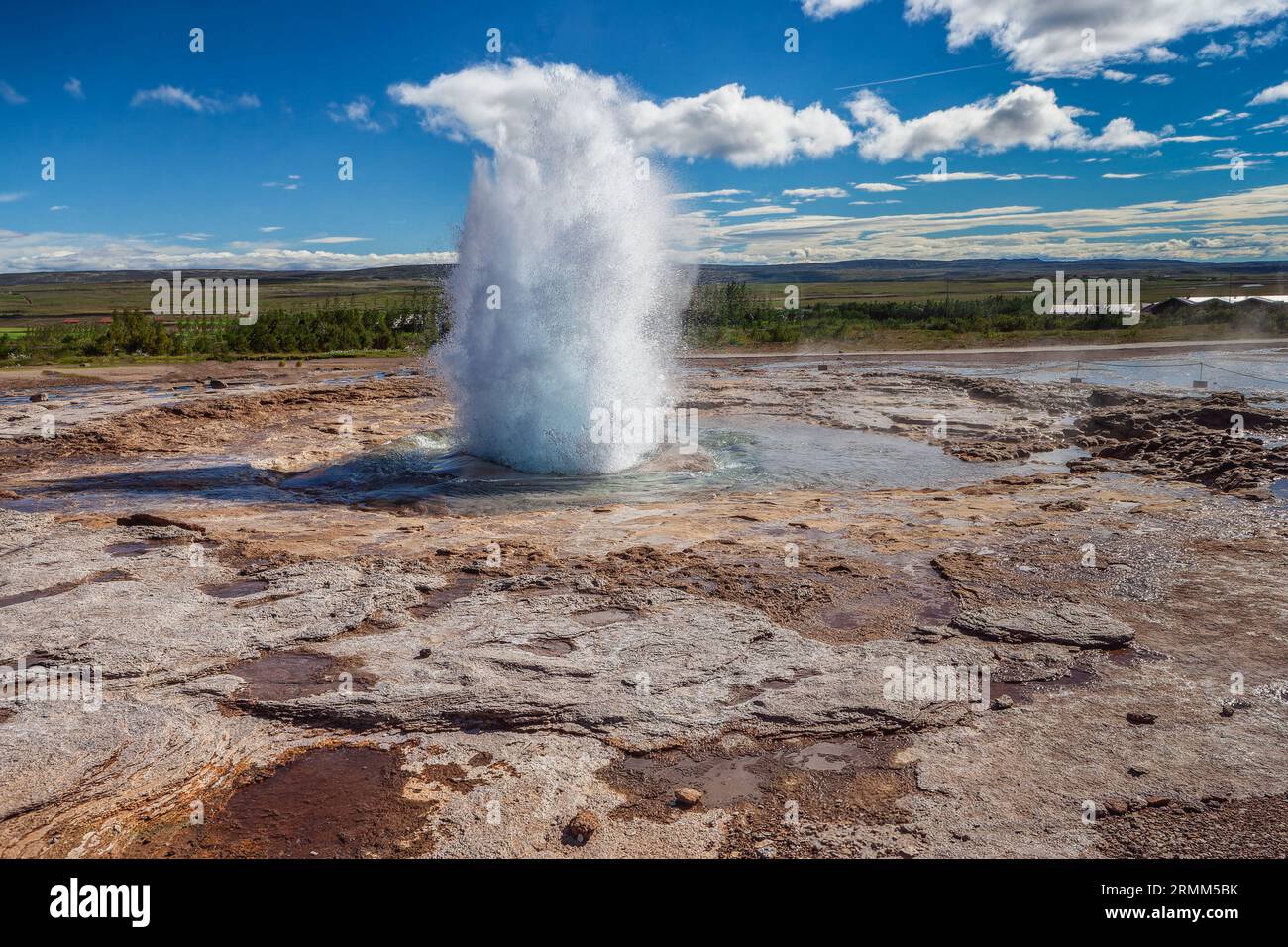 Eruption of Strokkur geyser - famous natural touristic attraction of ...
