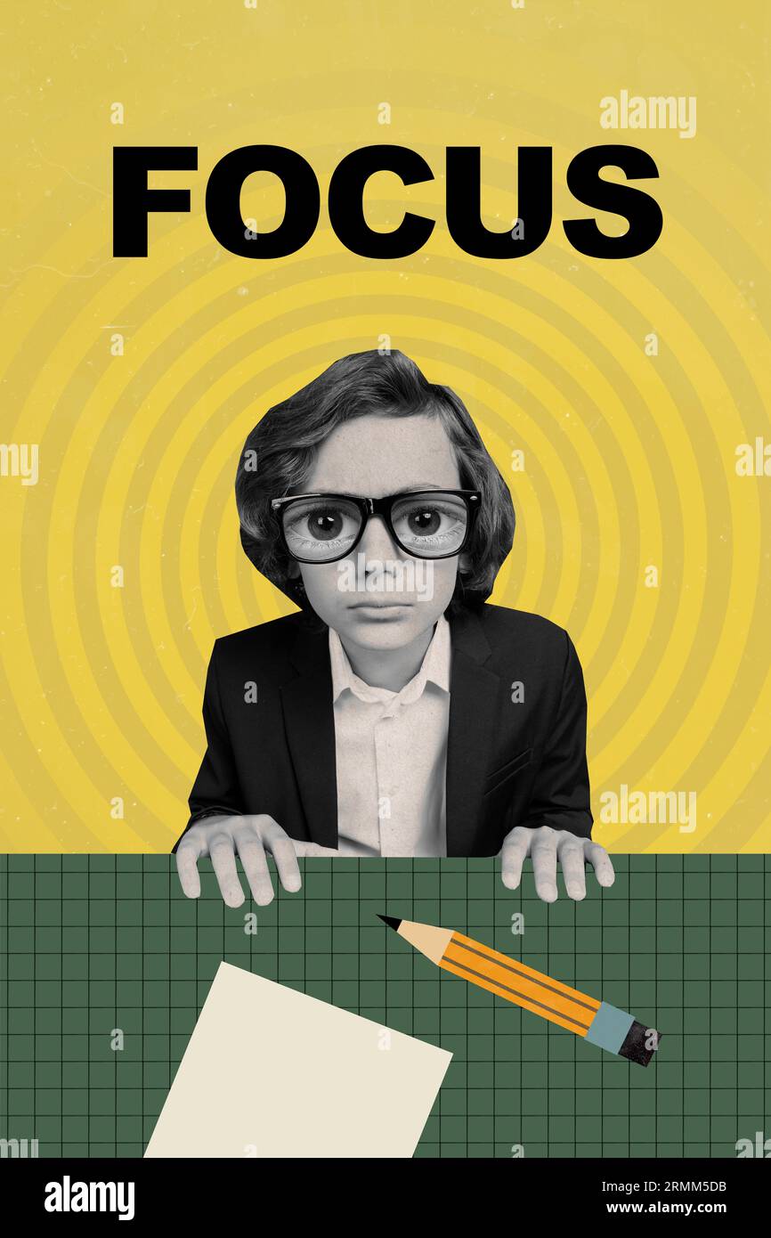 Vertical image collage of serious school boy pupil studying having ...