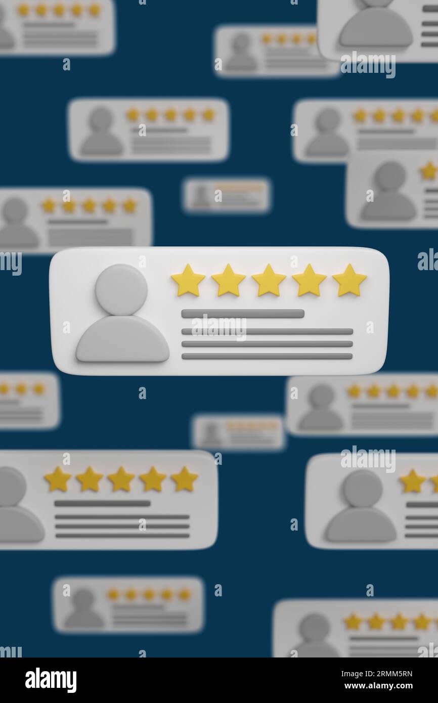 Customer reviews in three dimensions floating. Selective focus. 3d ...