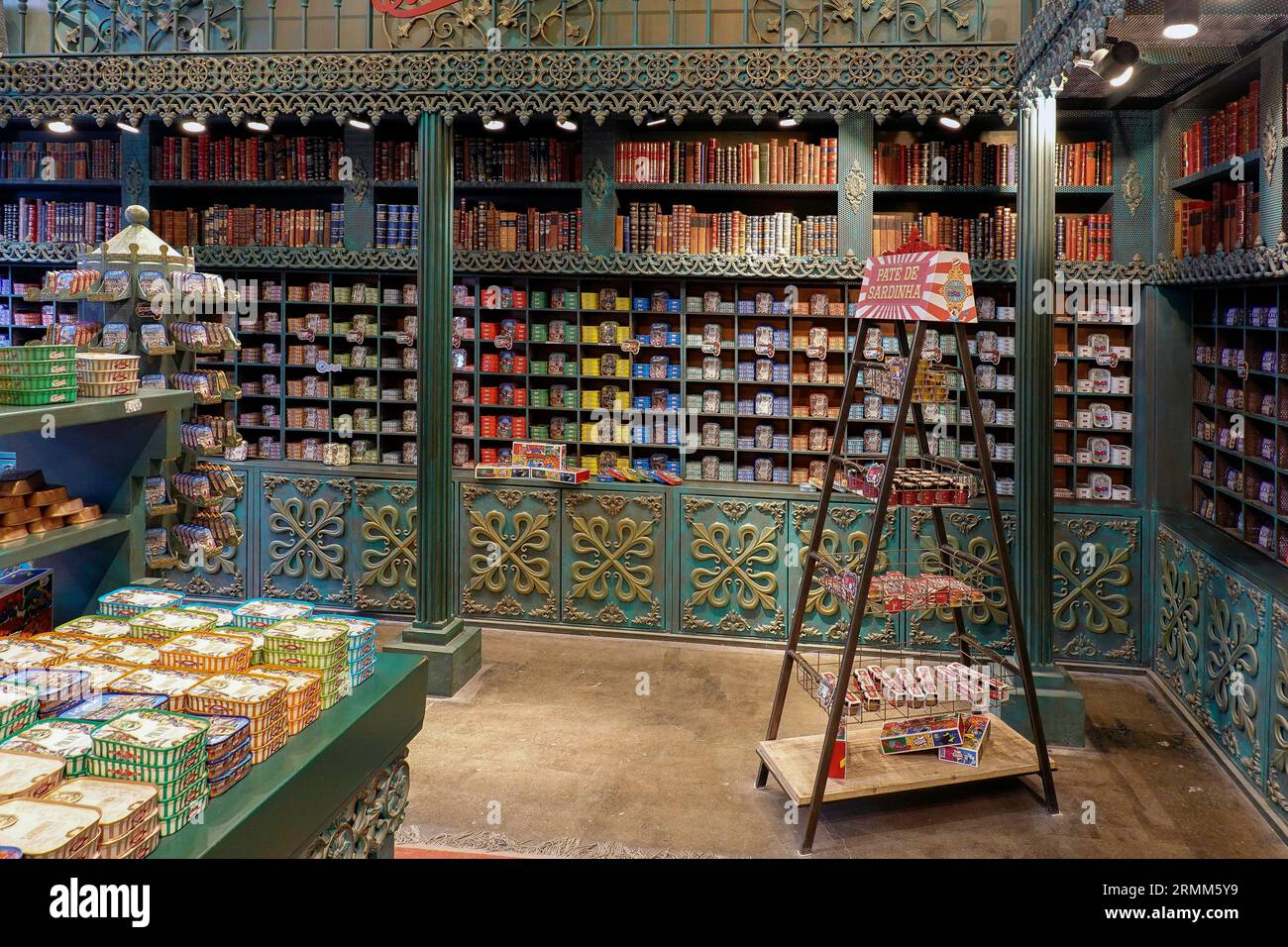 Portugal, Lisbon, Colorful sardines cans displayed in a store inside ...