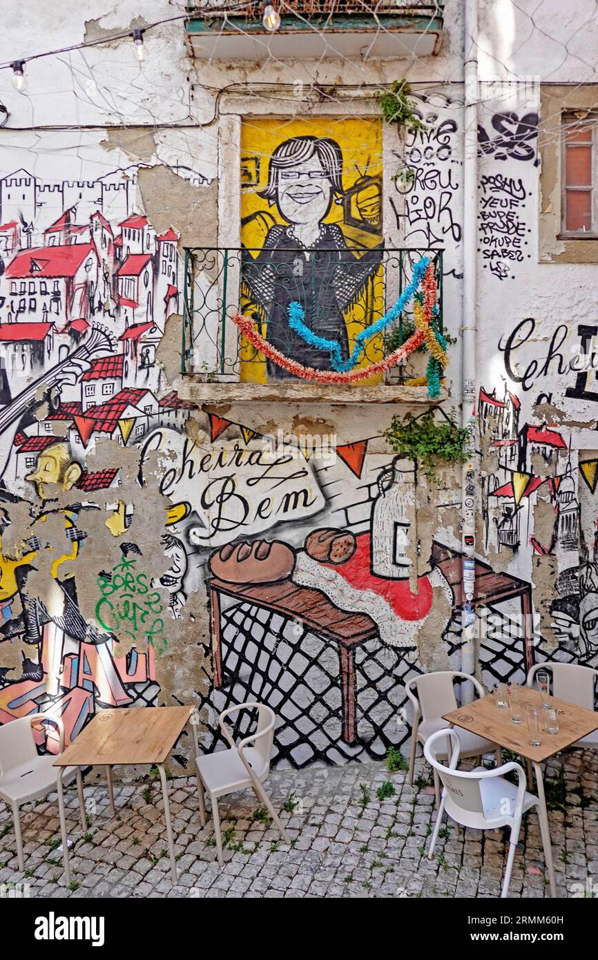 Portugal, Lisbon, The most famous Fado graffiti tribute in Lisbon is ...