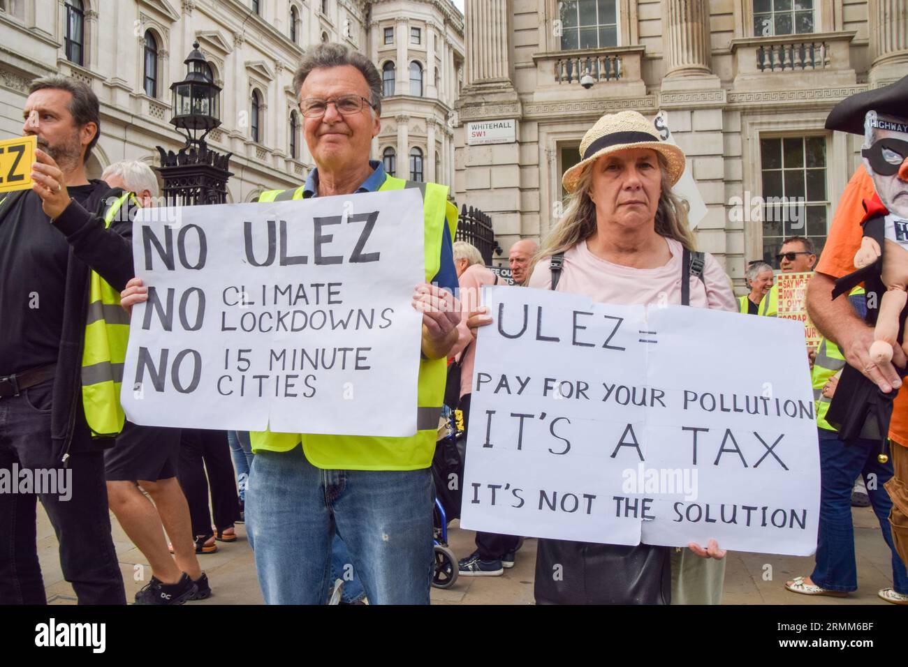 London, England, UK. 29th Aug, 2023. Anti-ULEZ protesters gather ...