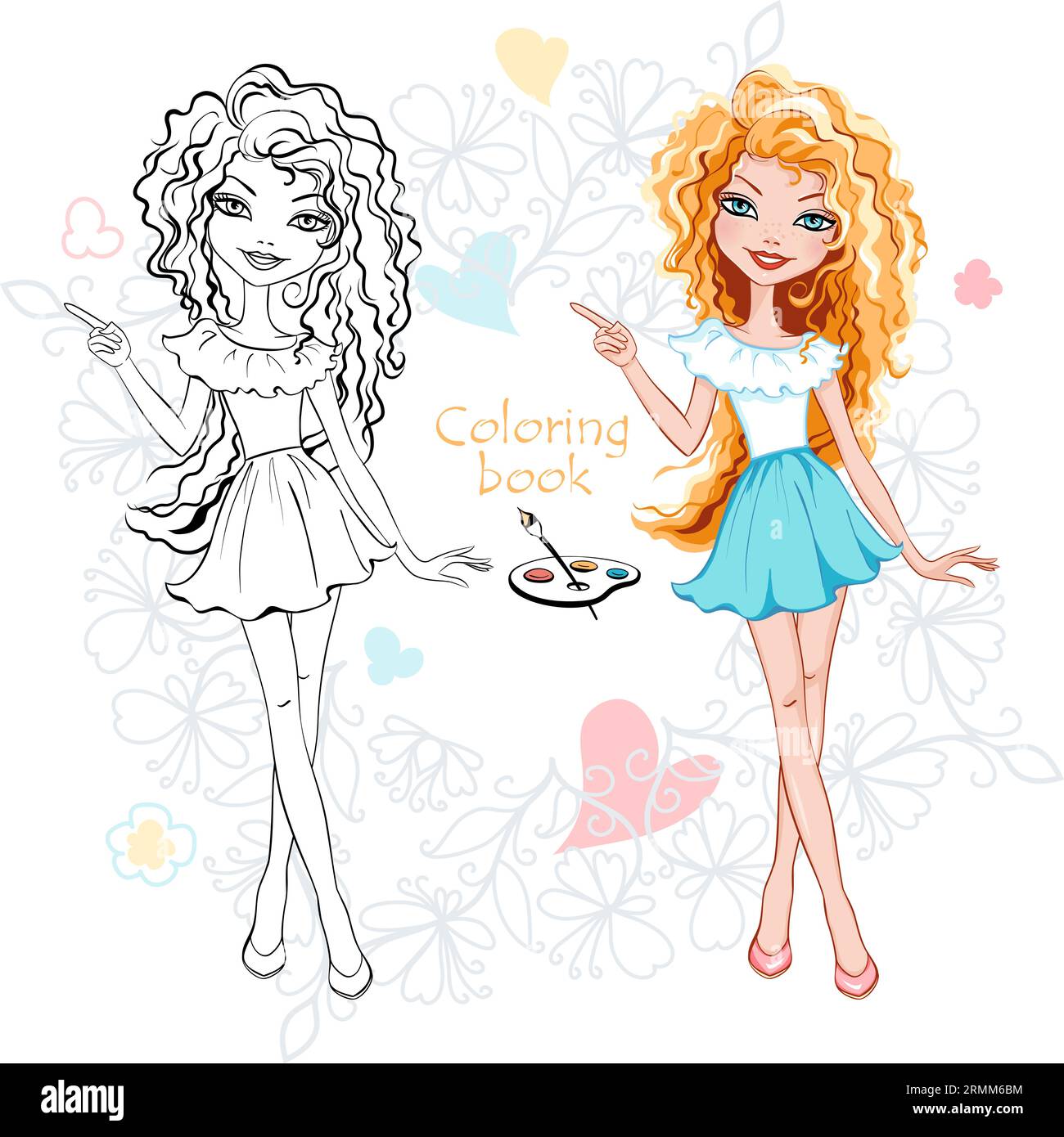 Vector Coloring Book of cute fashion blond girl Stock Vector Image ...
