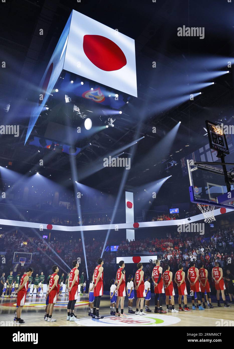 The Japan team lines up on the court at Okinawa Arena in Okinawa ...
