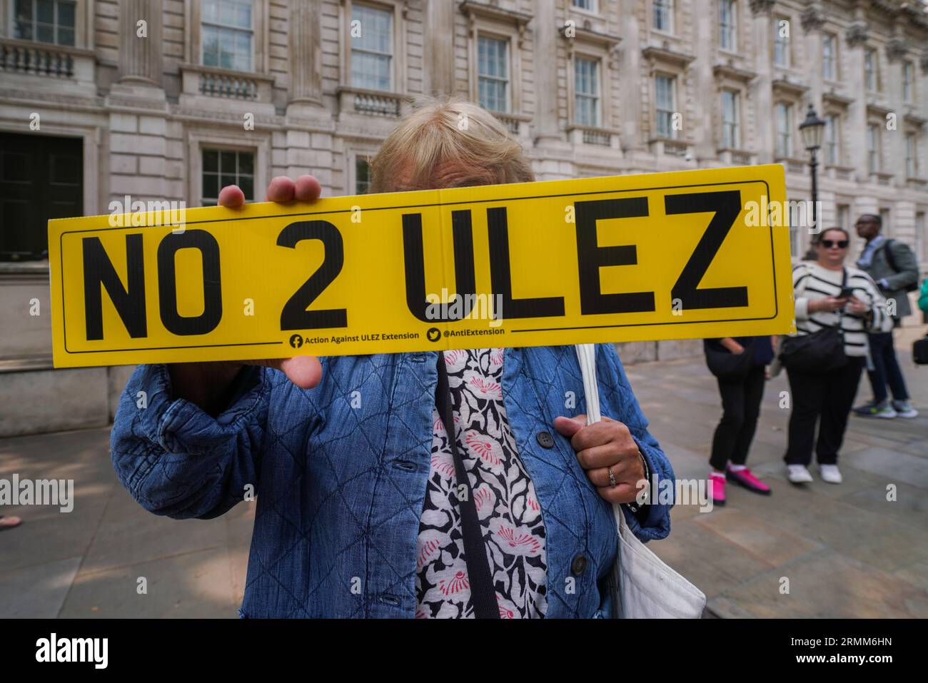 Westminster London UK. 29 August 2023 .A protester with sign "No to ...