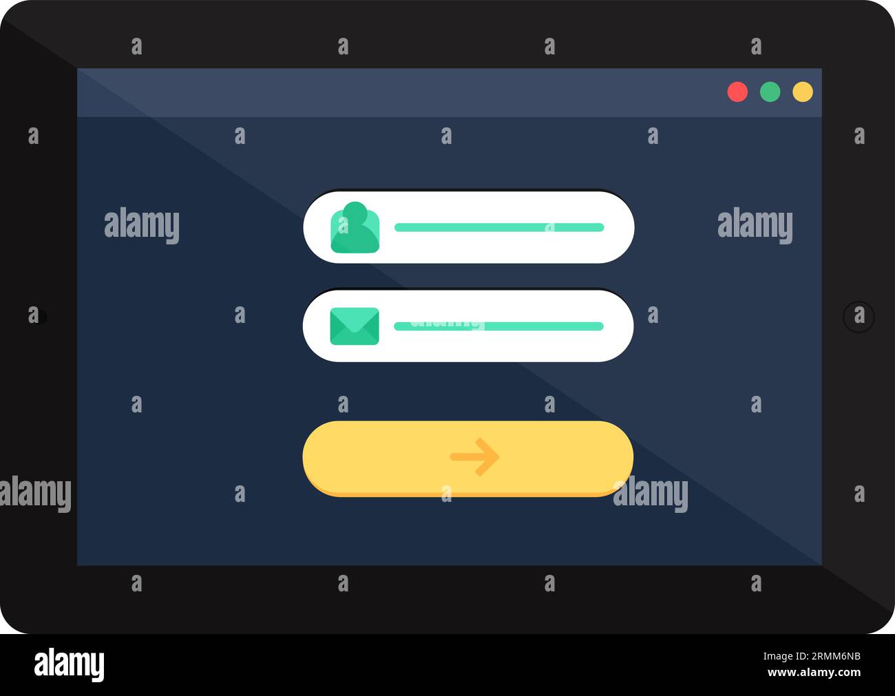 Authorization page entering login and password website in digital tablet with black frame. Web ...