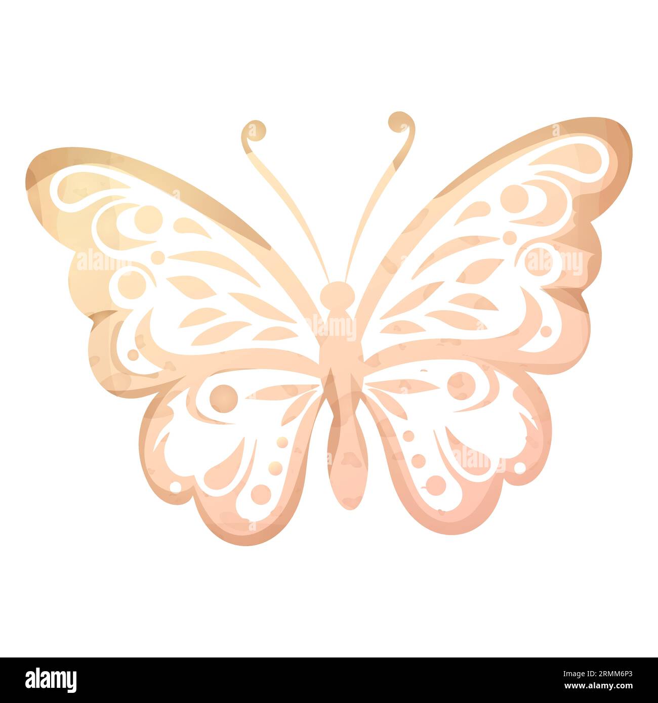 Butterfly silhouette ornament, paper cut, aged parchment isolated on ...