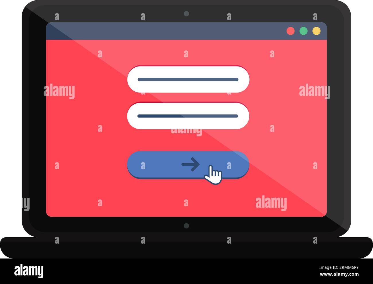 Web page menu on screen of digital gadget. Authorization page entering login and password ...