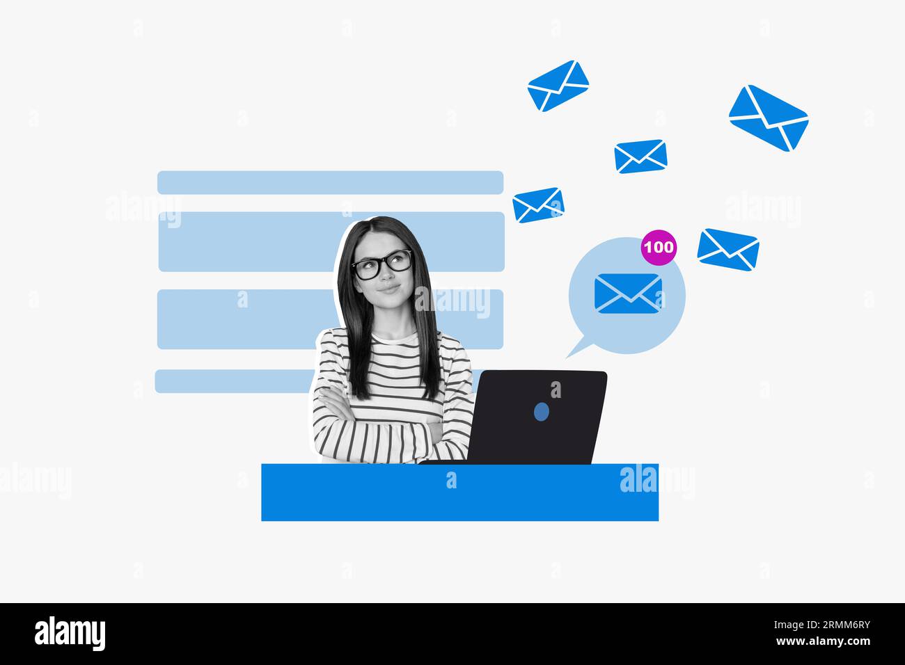 Poster picture image collage of minded woman looking up icon unreaded ...