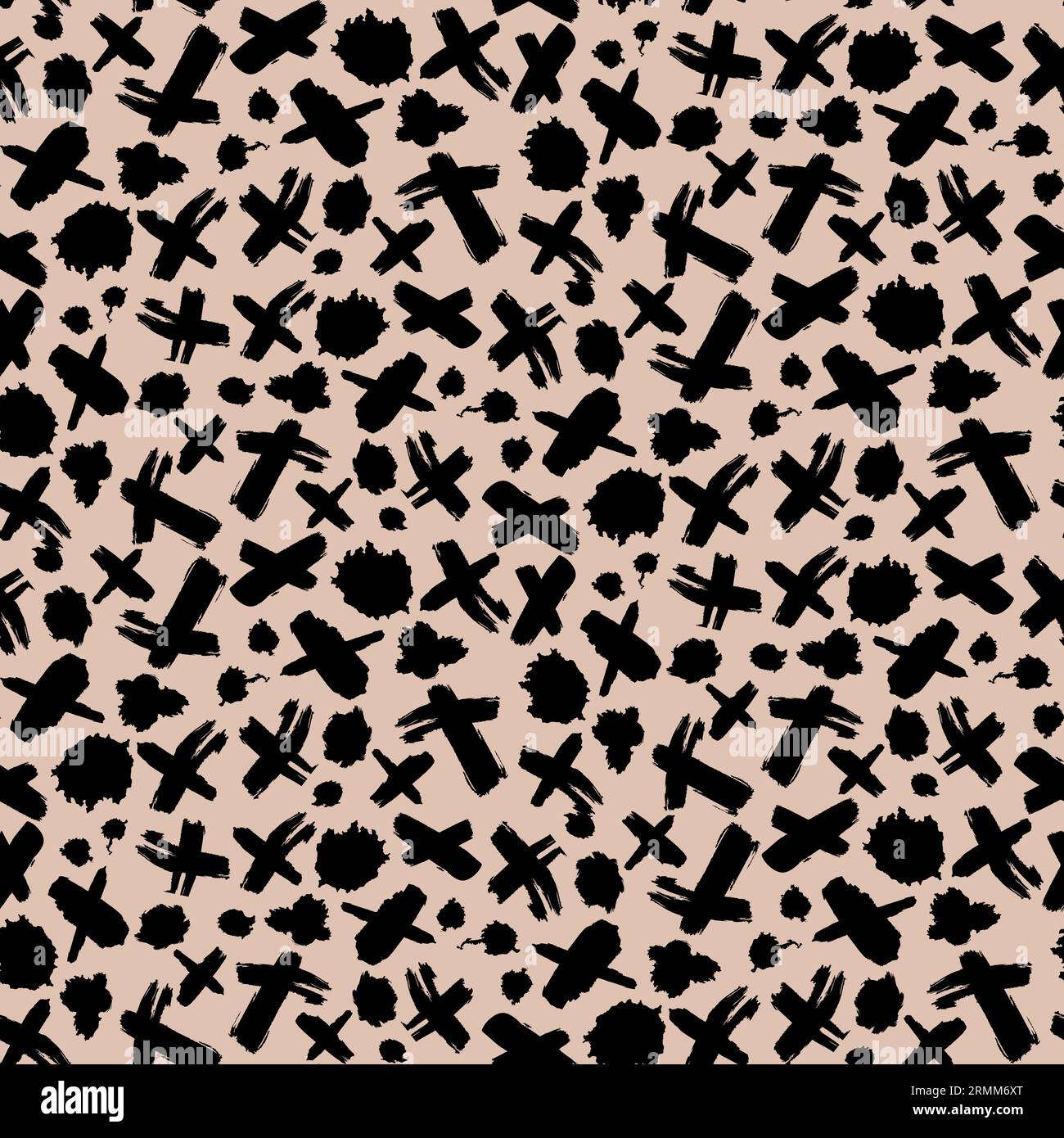 Grunge blots and brush lines seamless pattern with freehand shaped ...