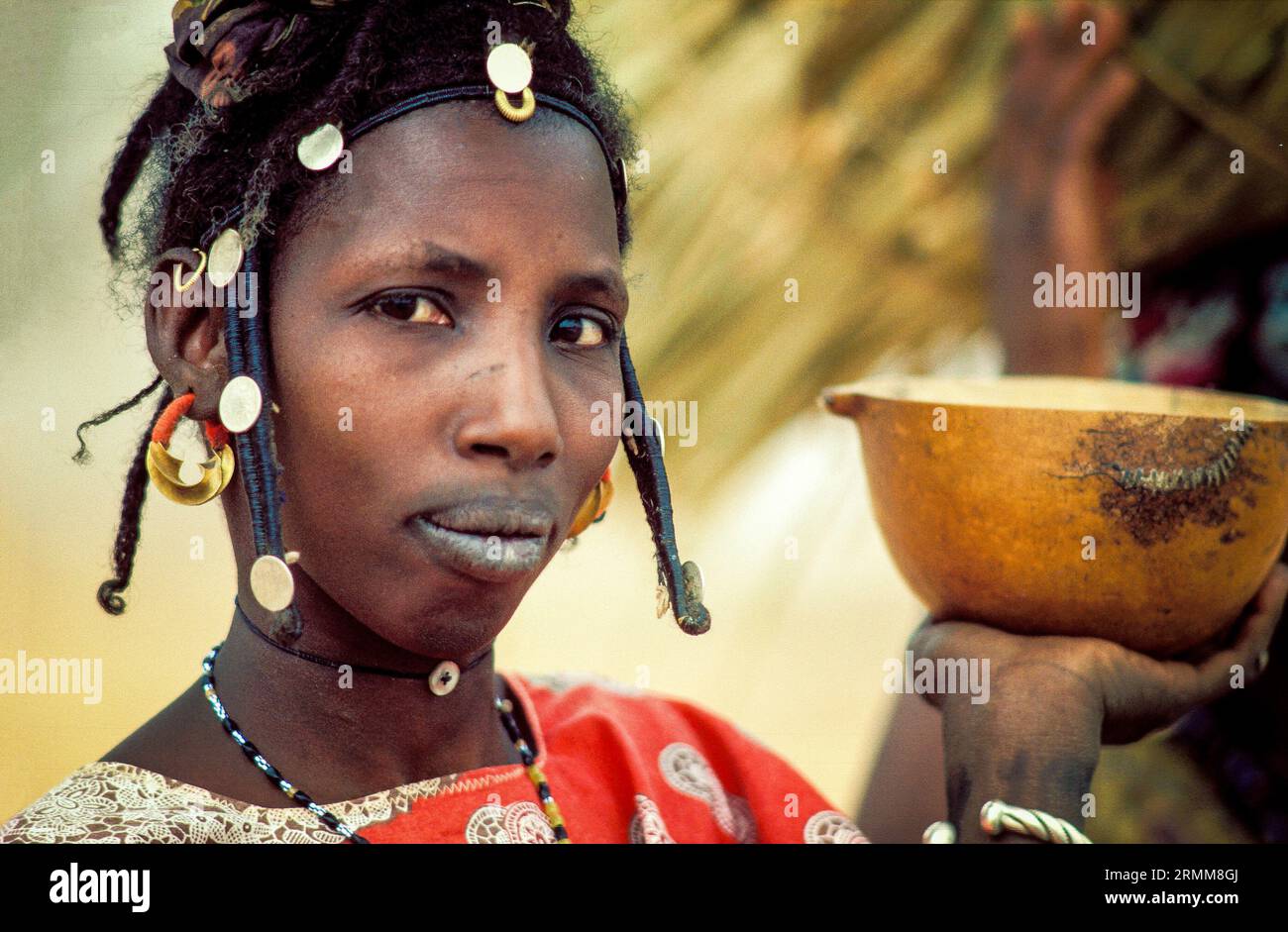 Mali, Hombori, near Mopti. Woman of Dogon tribe wearing traditional ...