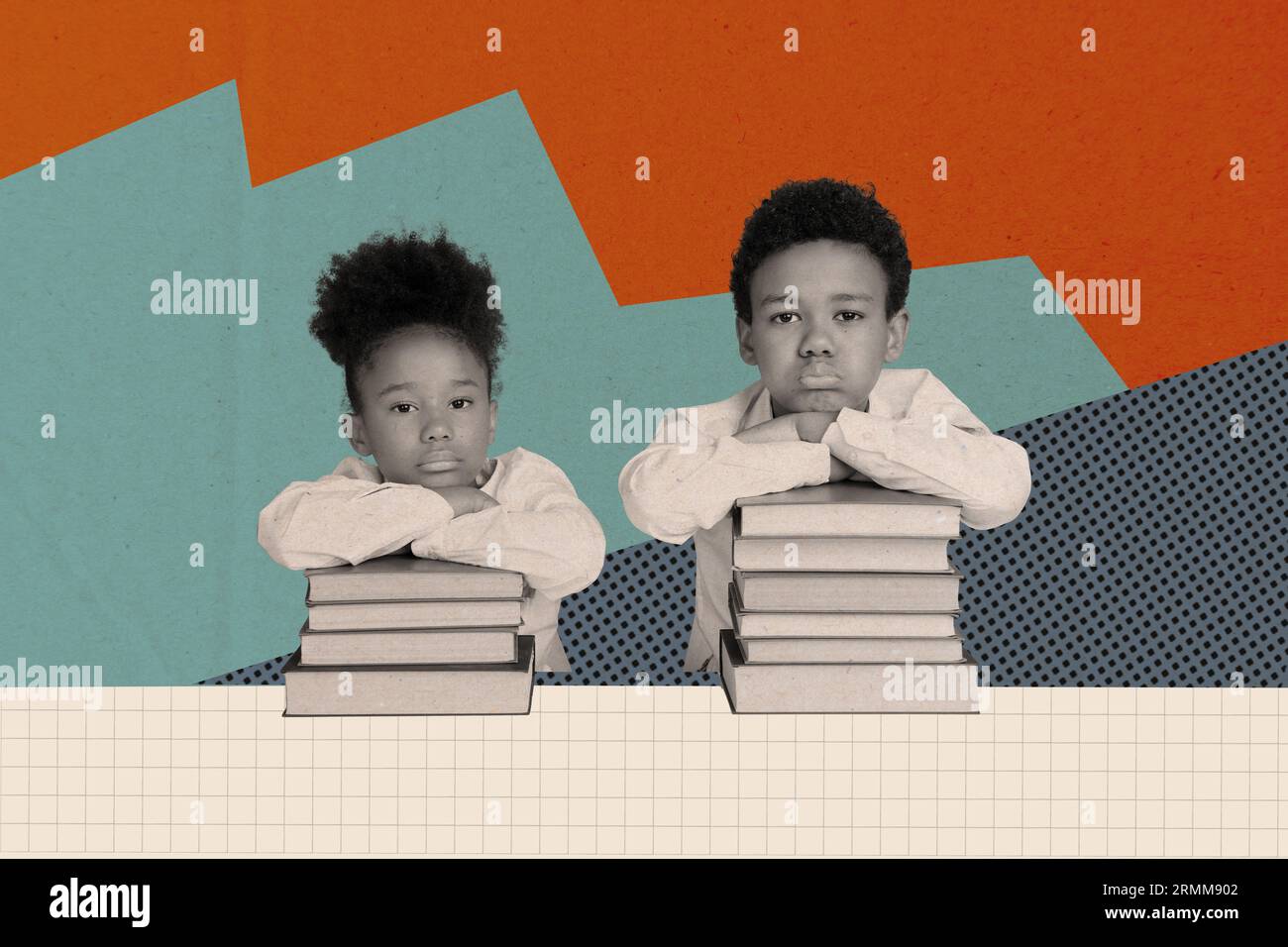 Primary school classmates pupil boy girl collage template sad grimace ...