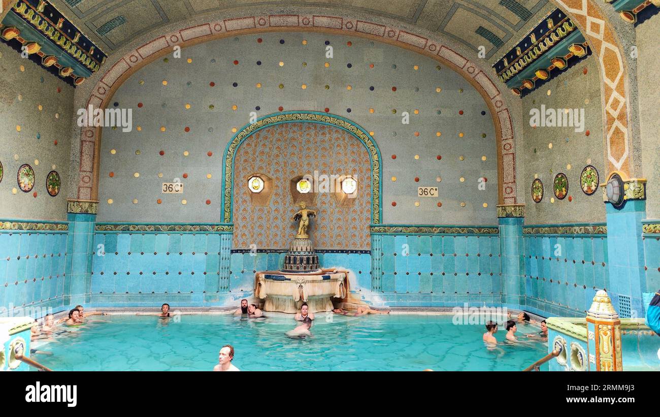 Budapest, Hungary - 21 May 2023: view at thermal pool of Gellert baths ...