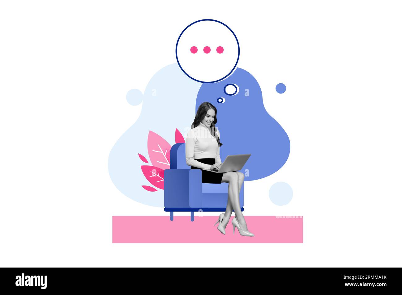 Picture image sketch collage of beautiful lady sit chair office room ...