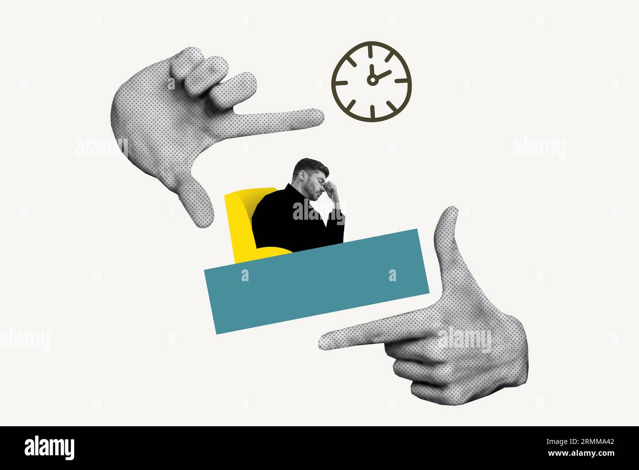 Collage picture artwork young businessman stress job time management ...